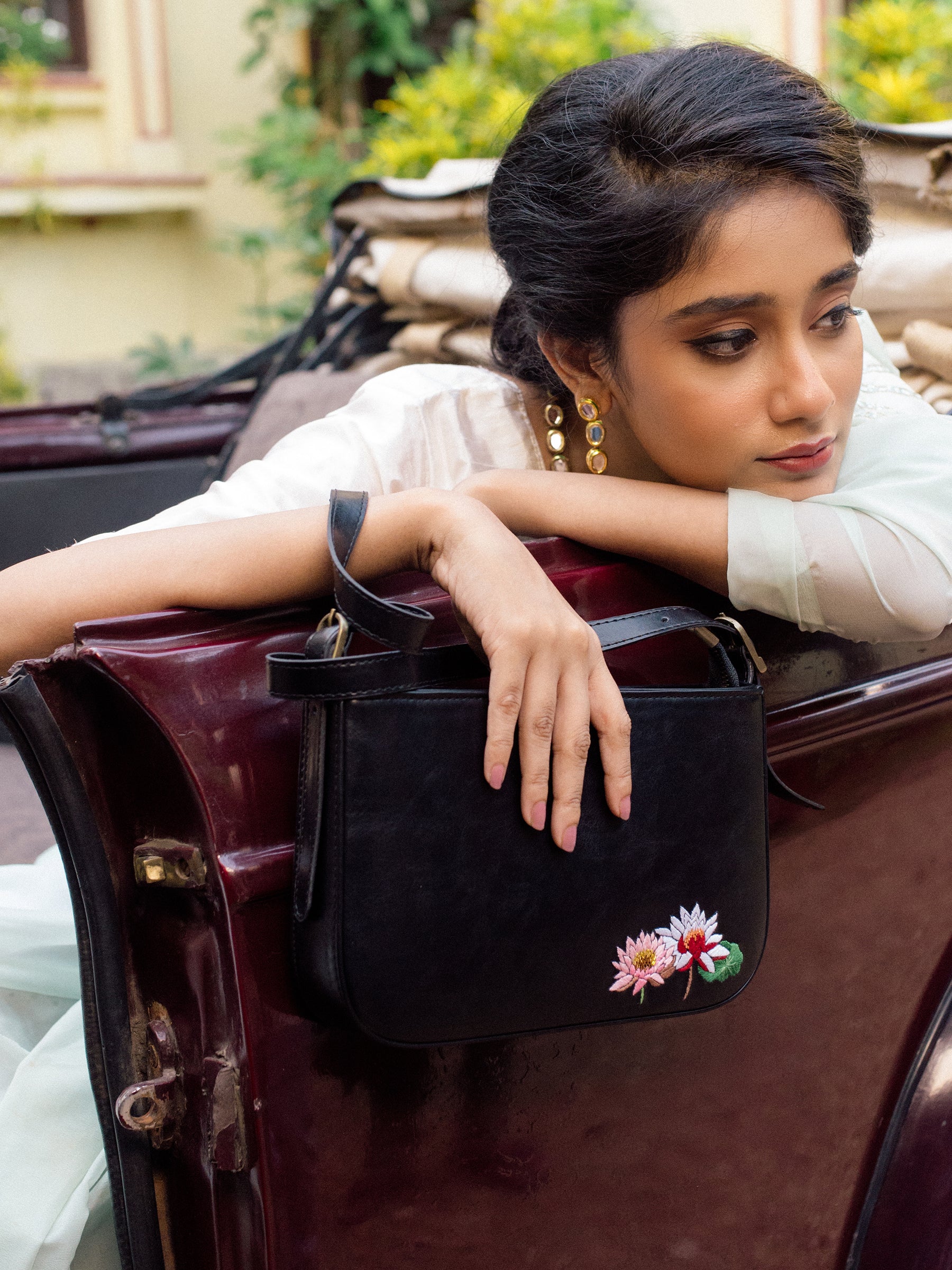 Hand Embroidered Lotus Baguette Bag – Miri